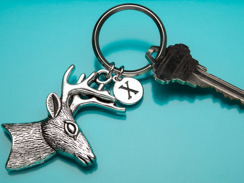 Deer Head Keychain, Deer Key Ring, Deer Antlers, Keychain, Initial ...