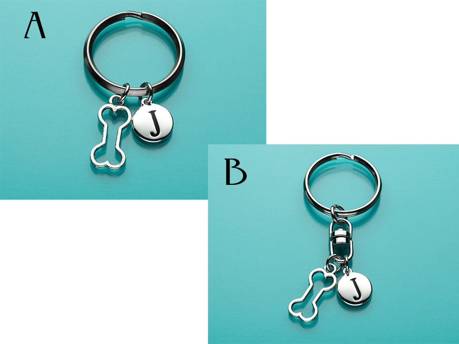 Dog Bone Keychain Dog Bone Key Ring Dog Charm Initial - Etsy