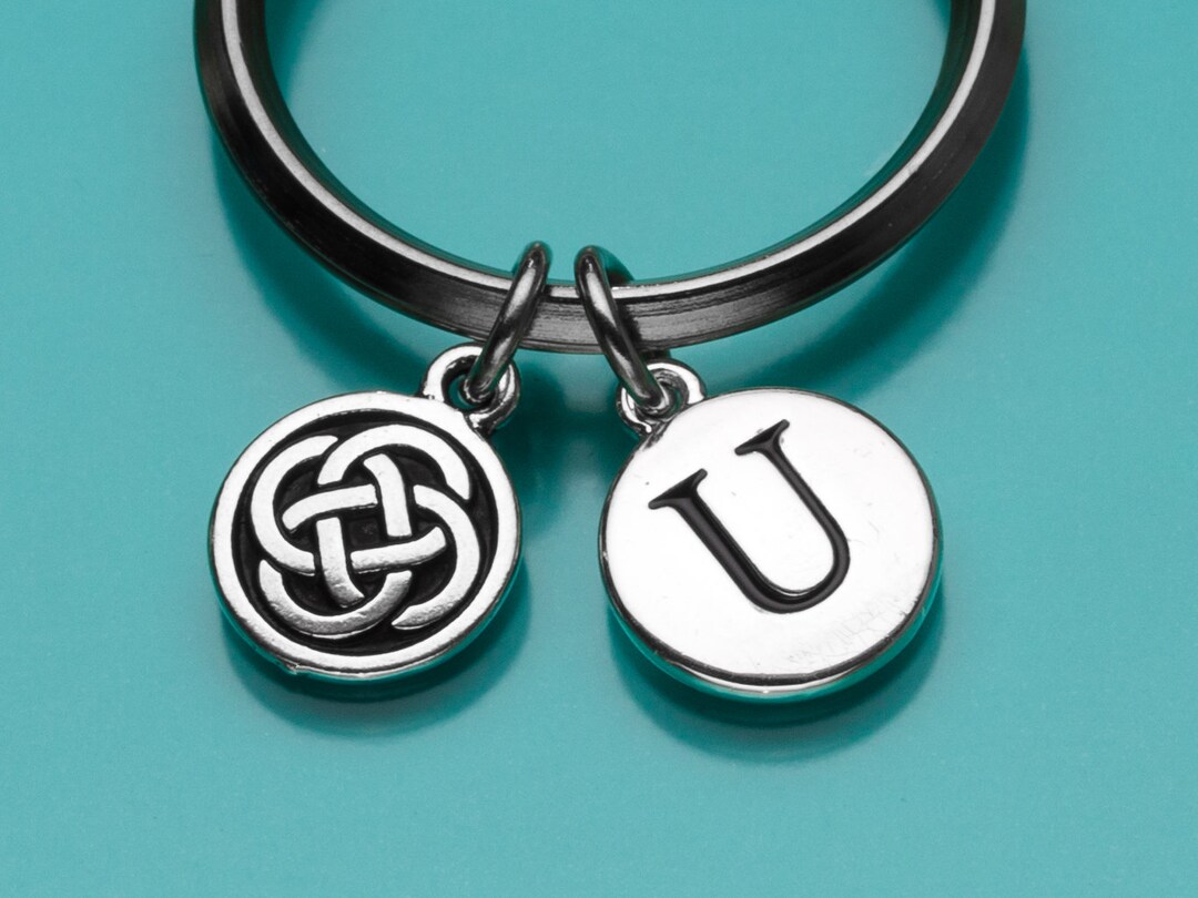 Celtic Knot Keychain, Round Celtic Knot Key Ring, Irish Symbol, Initial ...