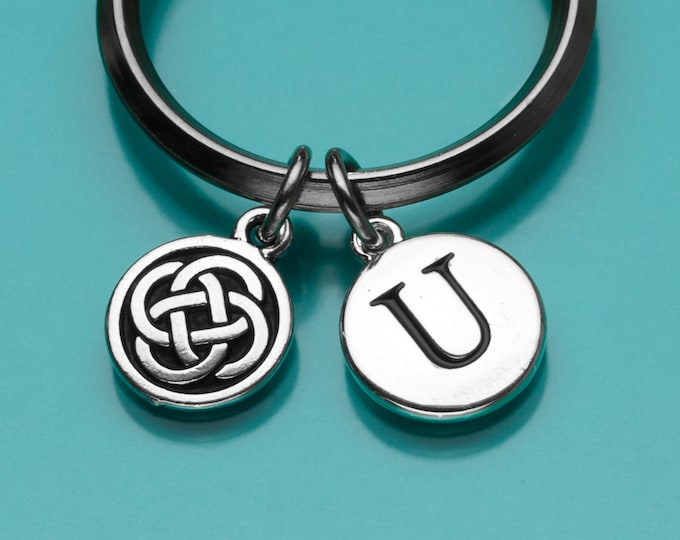 Celtic Knot Keychain, Round Celtic Knot Key Ring, Irish Symbol, Initial ...
