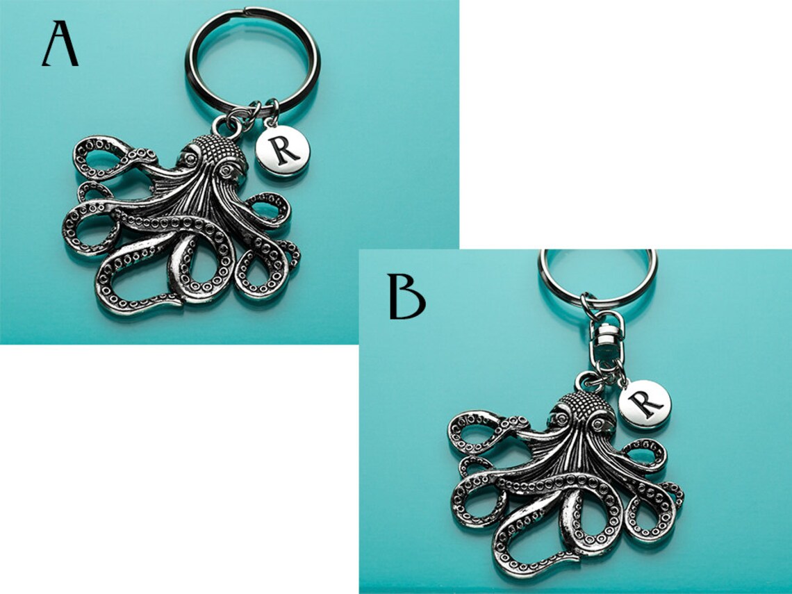 Huge Octopus Keychain Octopus Key Ring Sea Creature Initial | Etsy