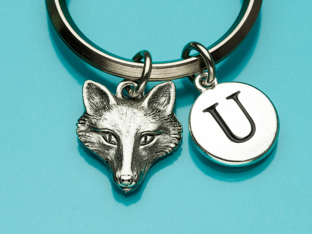 Fox Keychain, Fox Face Key Ring, Fox Key Chain, Animal Charm, Initial ...