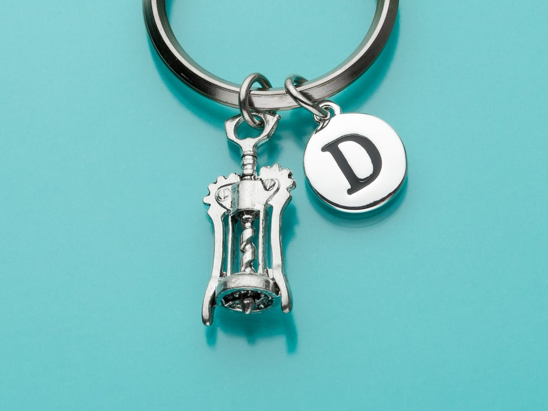 Corkscrew Keychain, Corkscrew Key Ring, Wine Accessories, Initial ...