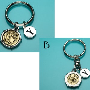 Roman Coin Keychain, Antique Coin Keychain, Coin Key Chain, Initial ...