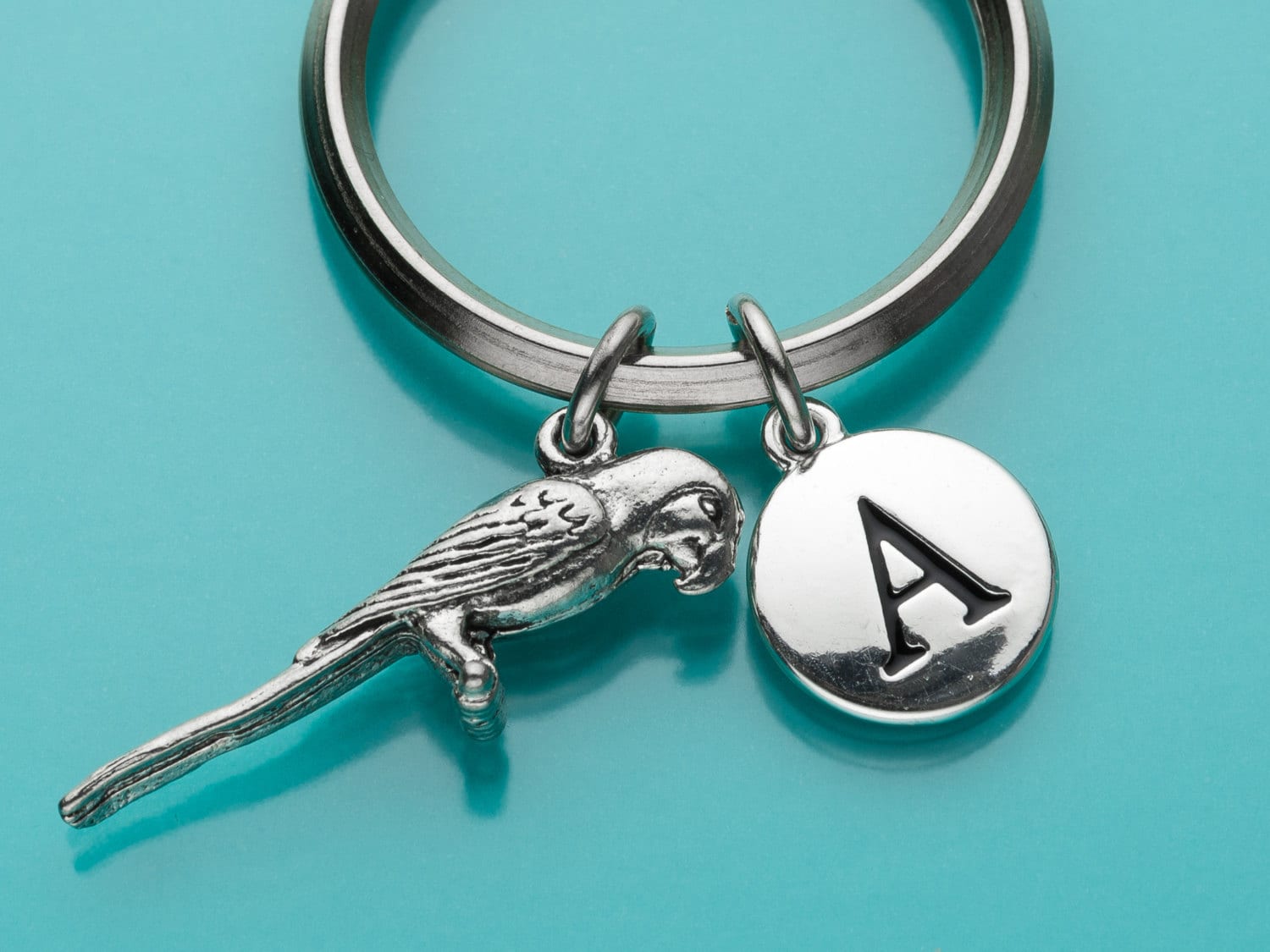 Parrot Keychain, Parrot Key Ring, Bird Keychain, Initial Keychain ...