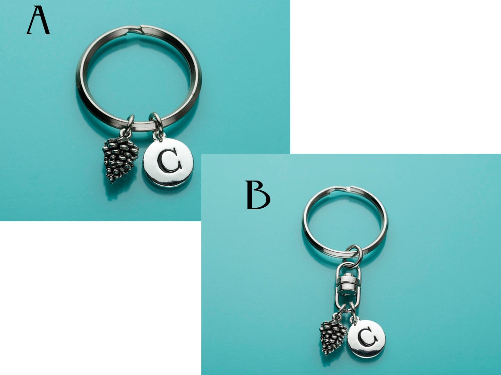 Pinecone Keychain Pinecone Key Ring Initial Keychain | Etsy