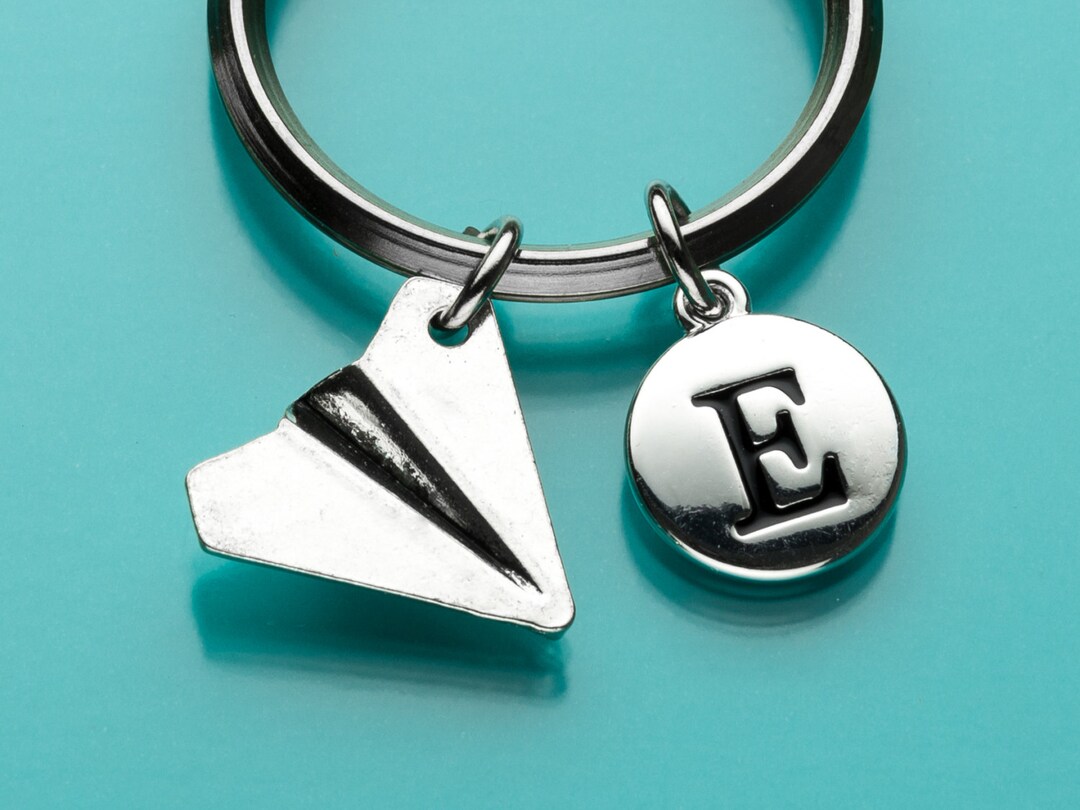 Paper Airplane Keychain, Paper Plane Key Ring, Toy Charm, Initial ...