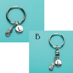 Violin Keychain, Violin Key Ring, Musician Keyring, Initial Keychain ...
