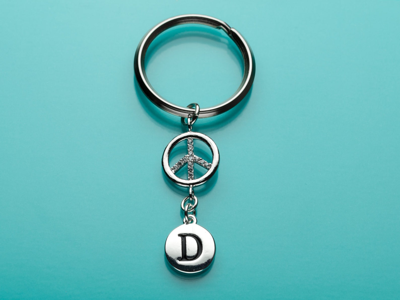 Peace Symbol Keychain, Peace Symbol Key Ring, Initial Keychain ...