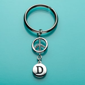Peace Symbol Keychain, Peace Symbol Key Ring, Initial Keychain ...