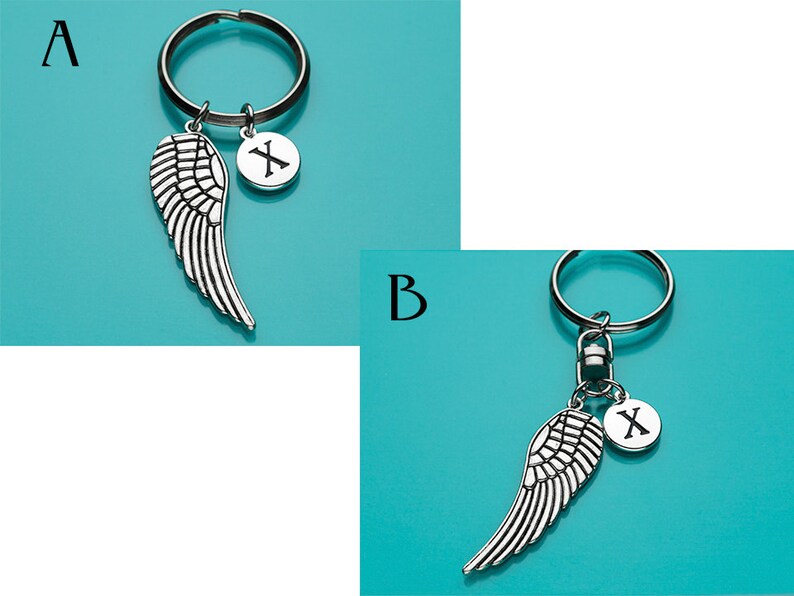 Angel Wing Keychain, Angel Wing Key Ring, Large Wing Charm, Initial ...