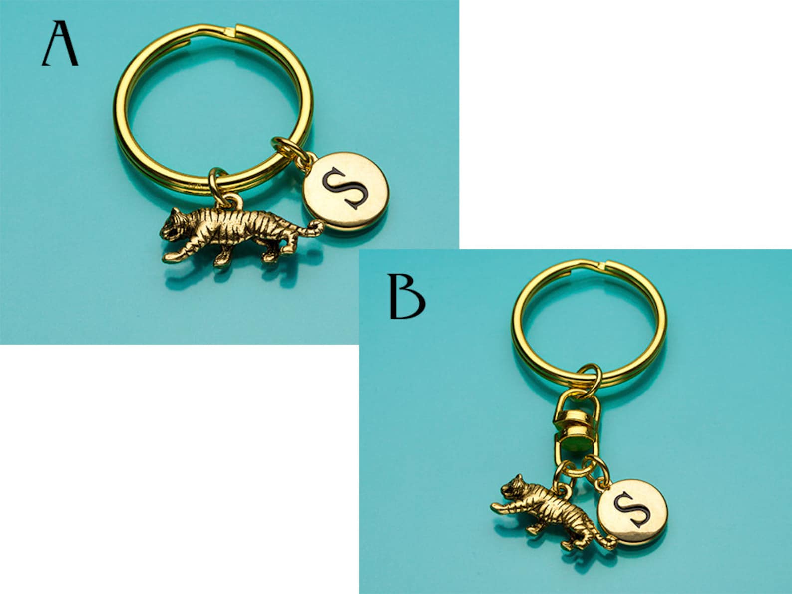 Tiger Keychain Gold Tiger Key Ring Animal Charm Jungle | Etsy