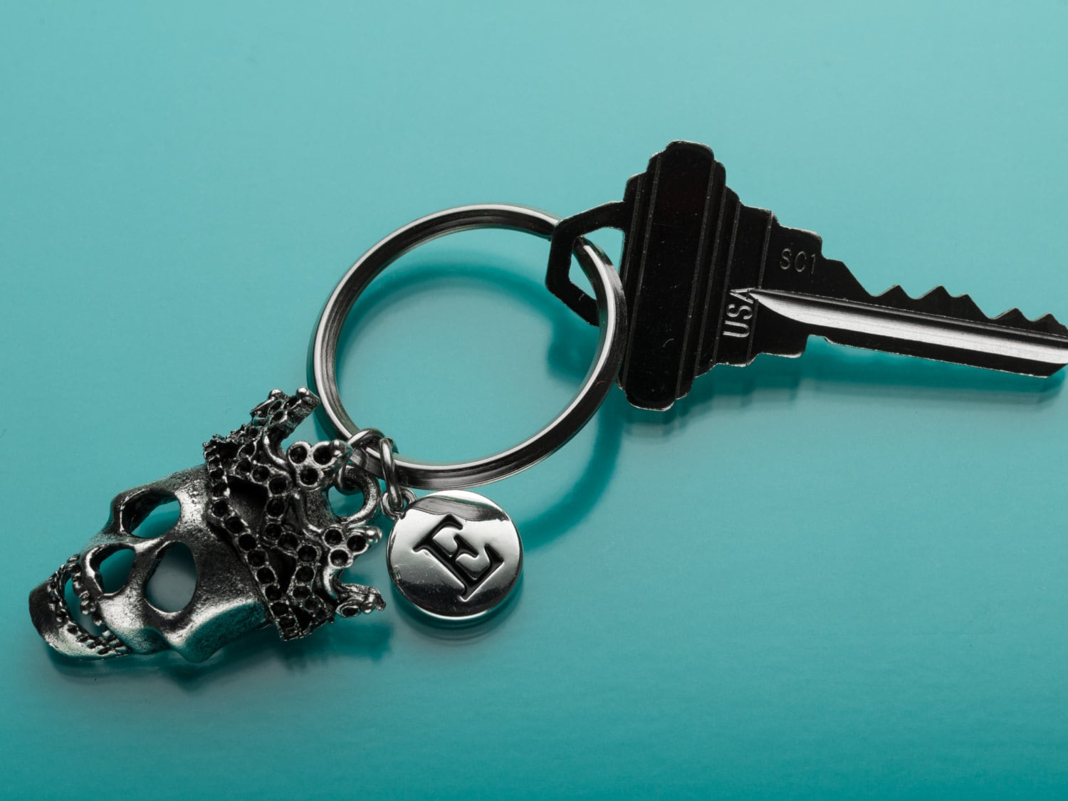 Skull With Crown Keychain Skull With Crown Key Ring Initial - Etsy