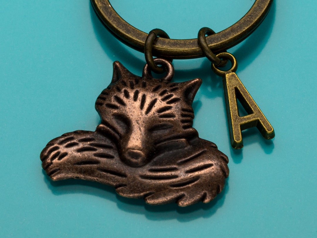 Fox Keychain, Bronze Fox Key Ring, Fox Key Chain, Animal Charm, Initial ...