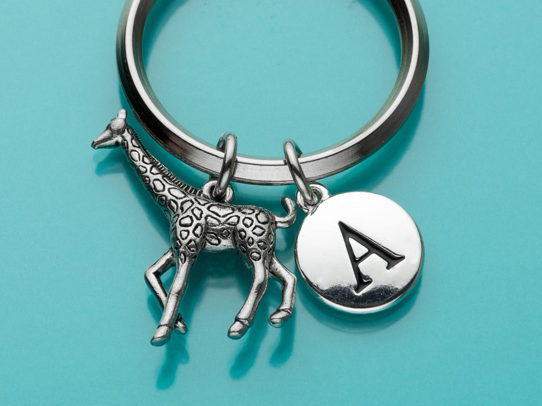 Giraffe Keychain, Giraffe Key Ring, Jungle Animal Charm, Initial ...