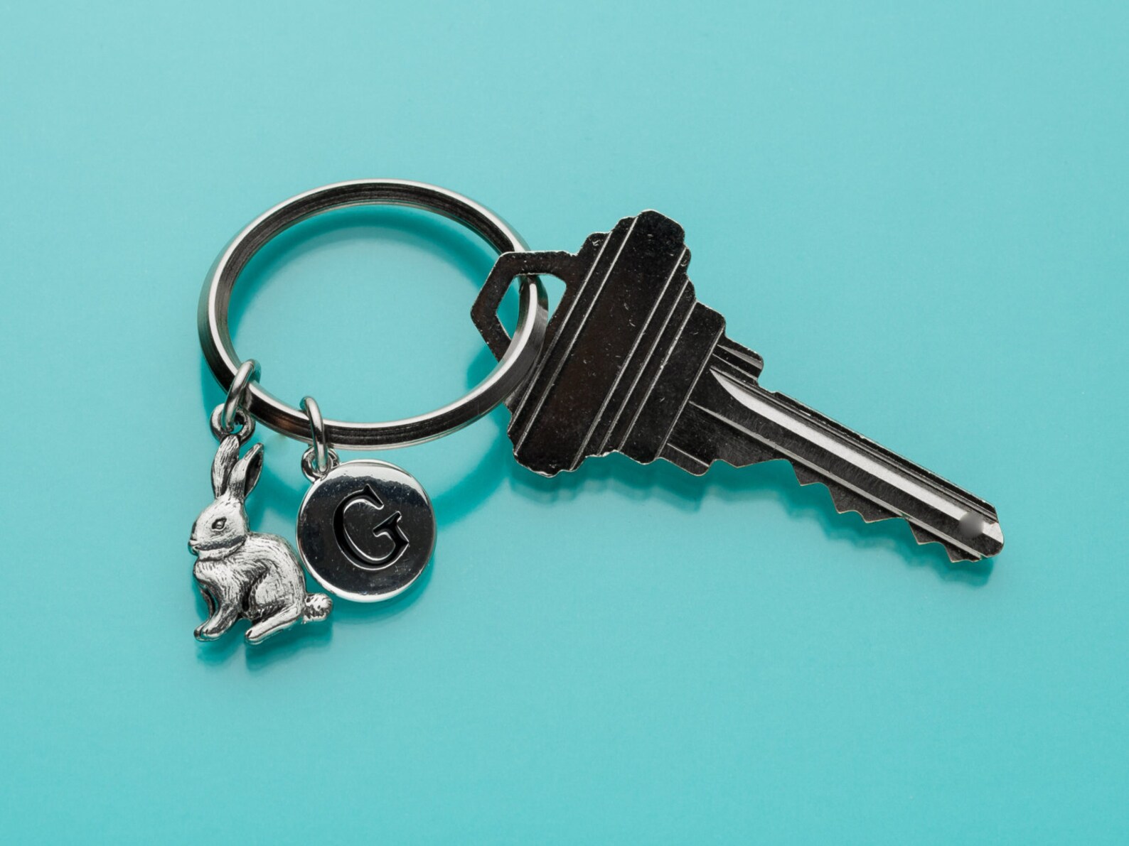 Bunny Keychain Bunny Rabbit Key Ring Initial Keychain - Etsy