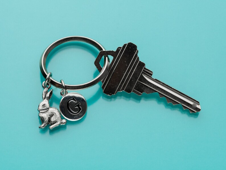 Bunny Keychain Bunny Rabbit Key Ring Initial Keychain - Etsy