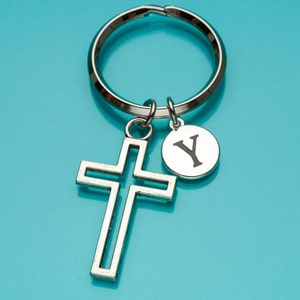 Cross Keychain, Outline Cross Key Ring, Religious Symbol, Initial ...