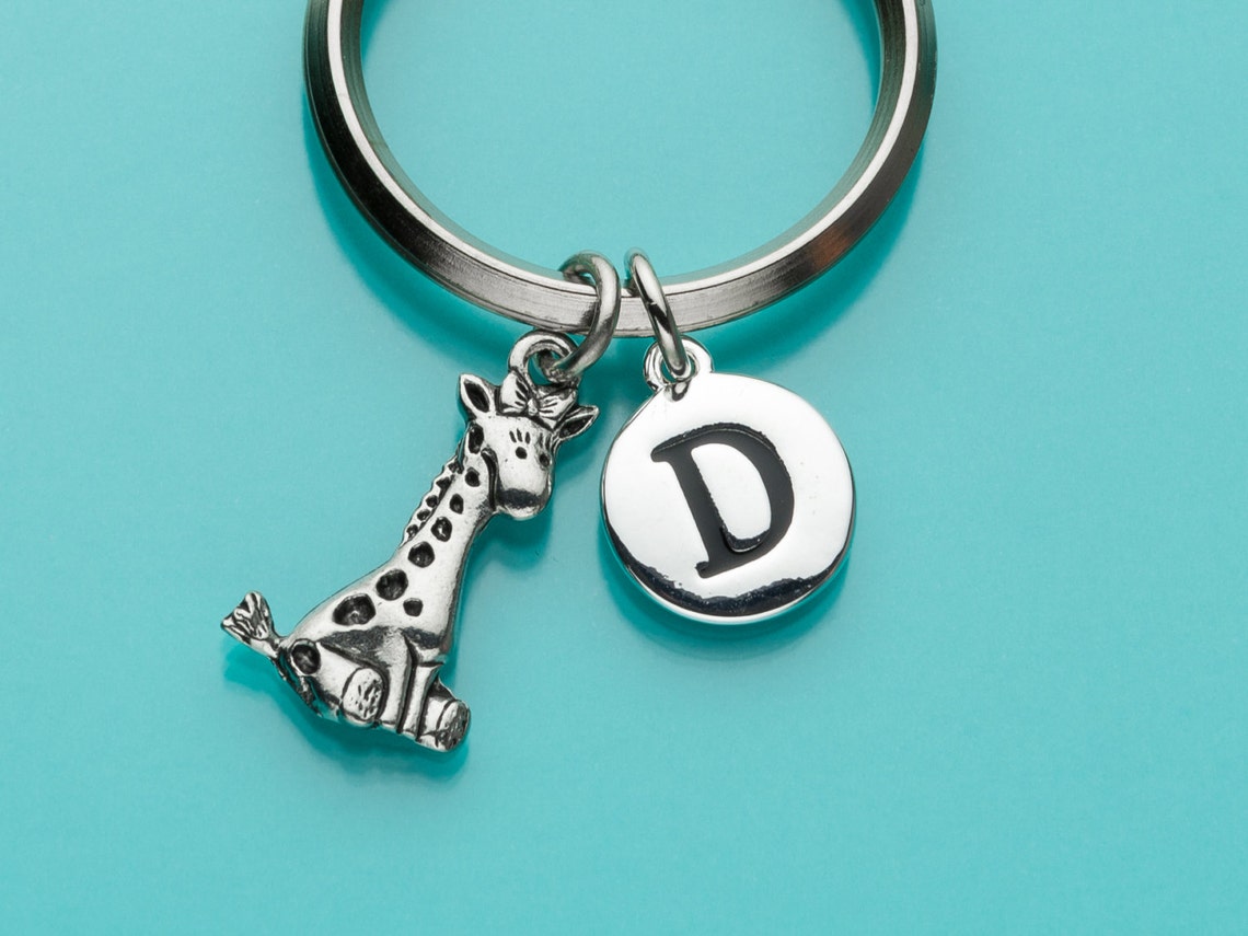 Giraffe Keychain Cute Giraffe Key Ring Animal Charm Initial - Etsy
