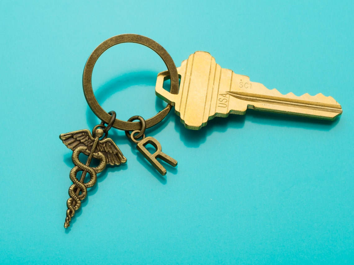 Caduceus Keychain Bronze Caduceus Key Ring Doctor Charm | Etsy