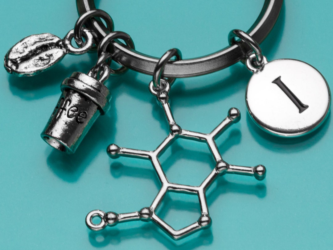 Coffee Keychain, Caffeine Molecule, Coffee Key Ring, Coffee Bean ...
