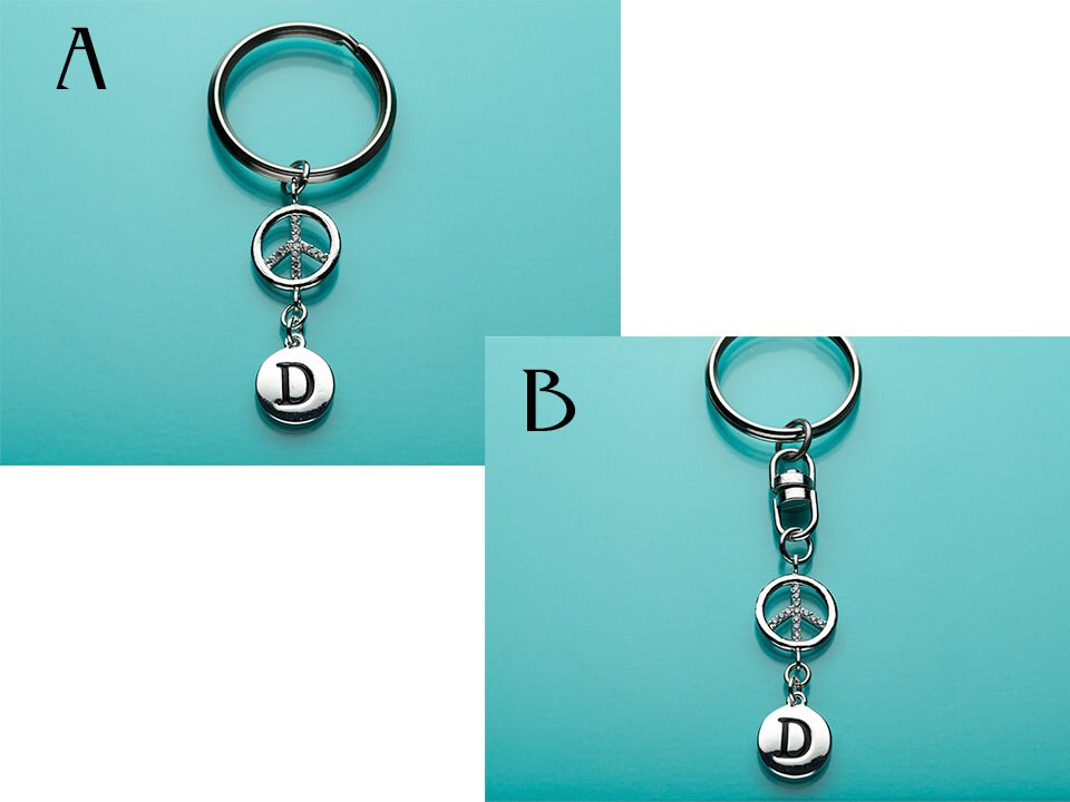 Peace Symbol Keychain, Peace Symbol Key Ring, Initial Keychain ...