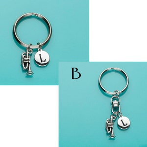 Trumpet Keychain, Trumpet Key Ring, Musician Keyring, Initial Keychain ...