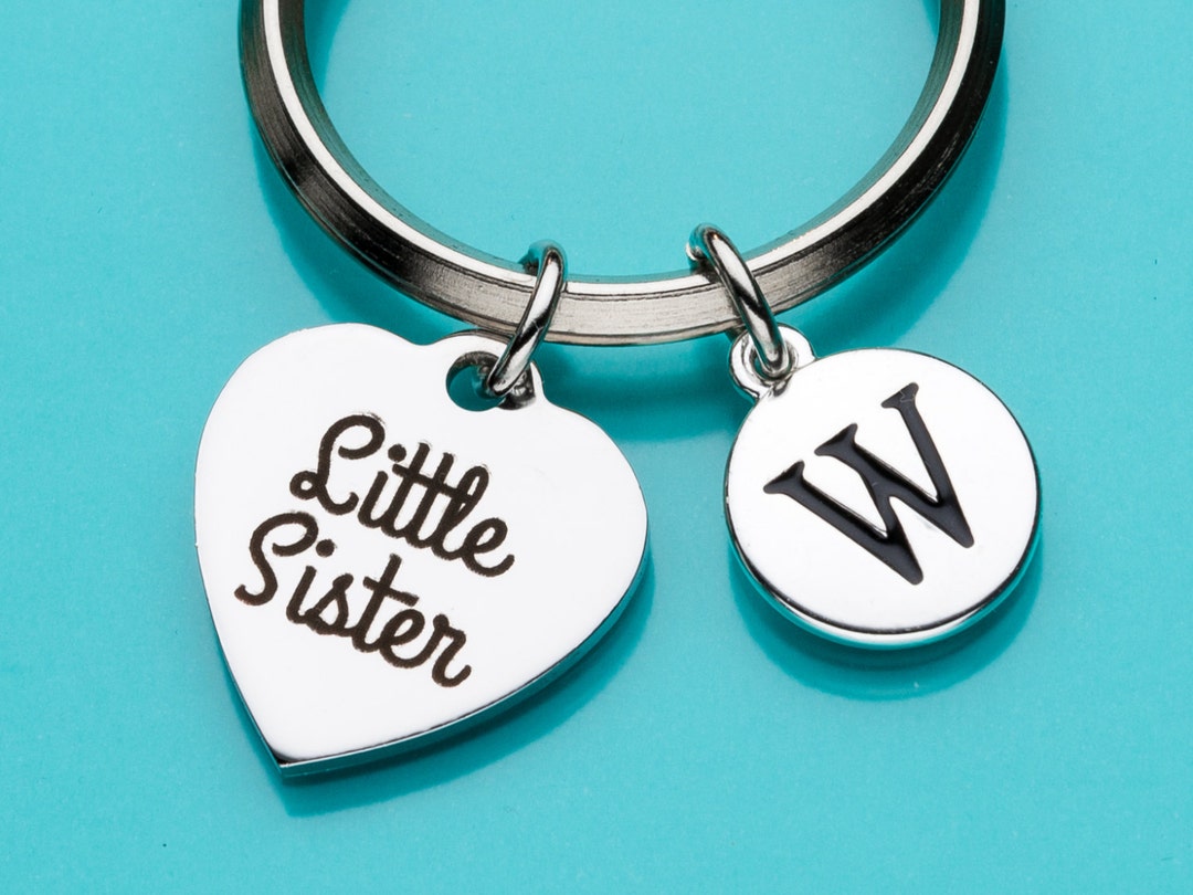 Little Sister Keychain, Little Sister Key Ring, Lil Sis Charm, Initial ...