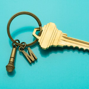 Microphone Keychain, Bronze Microphone Key Ring, Music, Initial ...