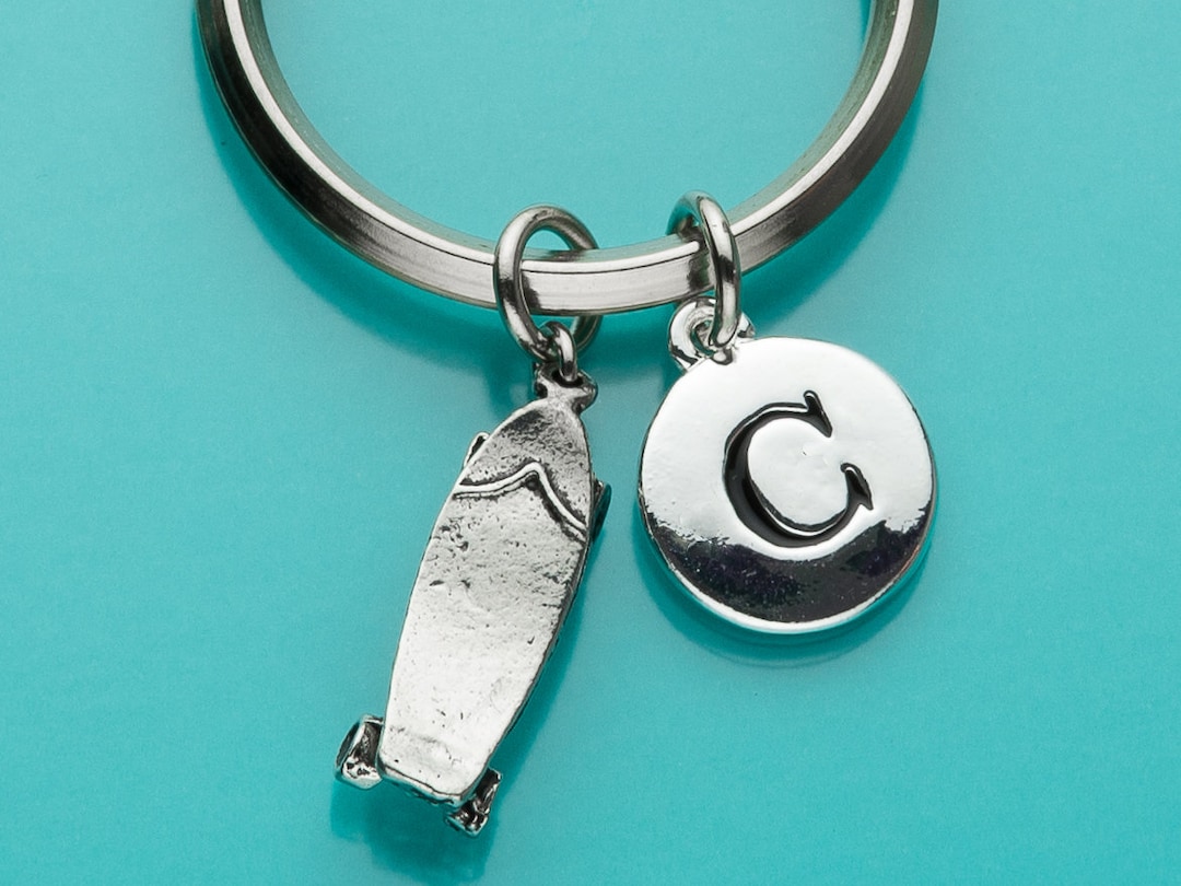 Skate Board Keychain, Skateboard Key Ring, Sports, Initial Keychain ...