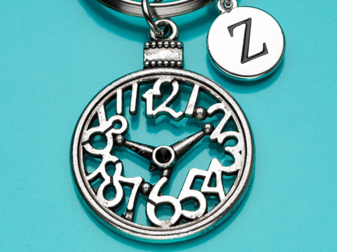 Clock Keychain, Clock Key Ring, Pocket Watch Charm, Initial Keychain ...