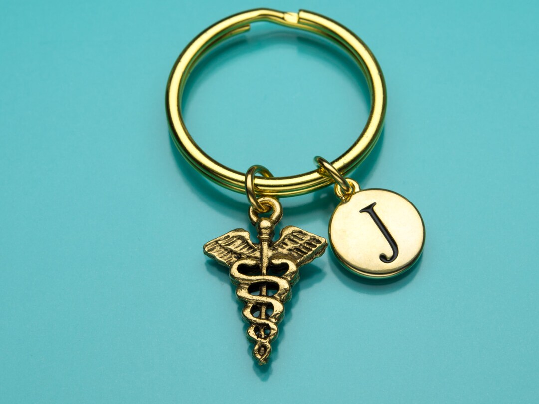 Caduceus Keychain, Gold Caduceus Key Ring, Doctor's Medical Symbol ...