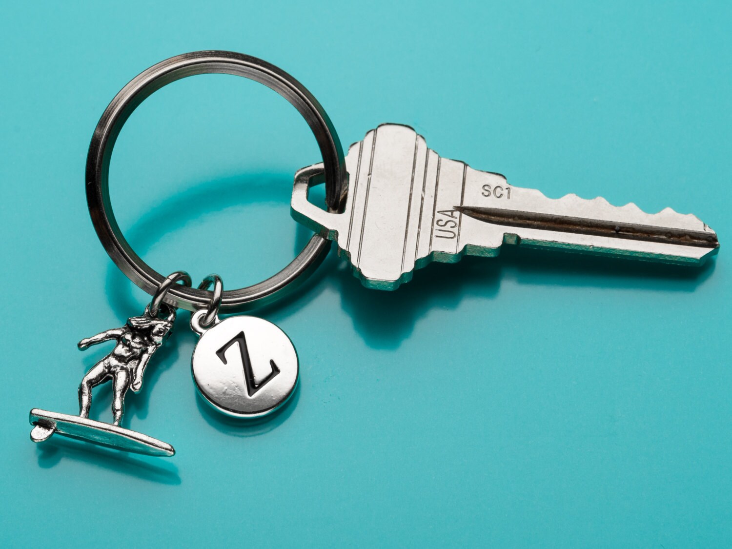 Surfer Keychain Surfer Key Ring Surfing Keychain Initial - Etsy