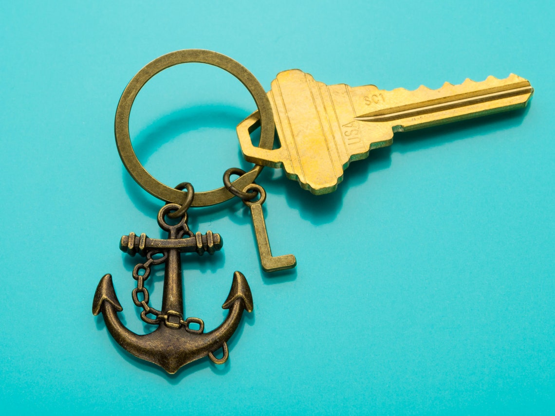 Anchor Keychain Bronze Anchor Key Ring Nautical Keychain - Etsy