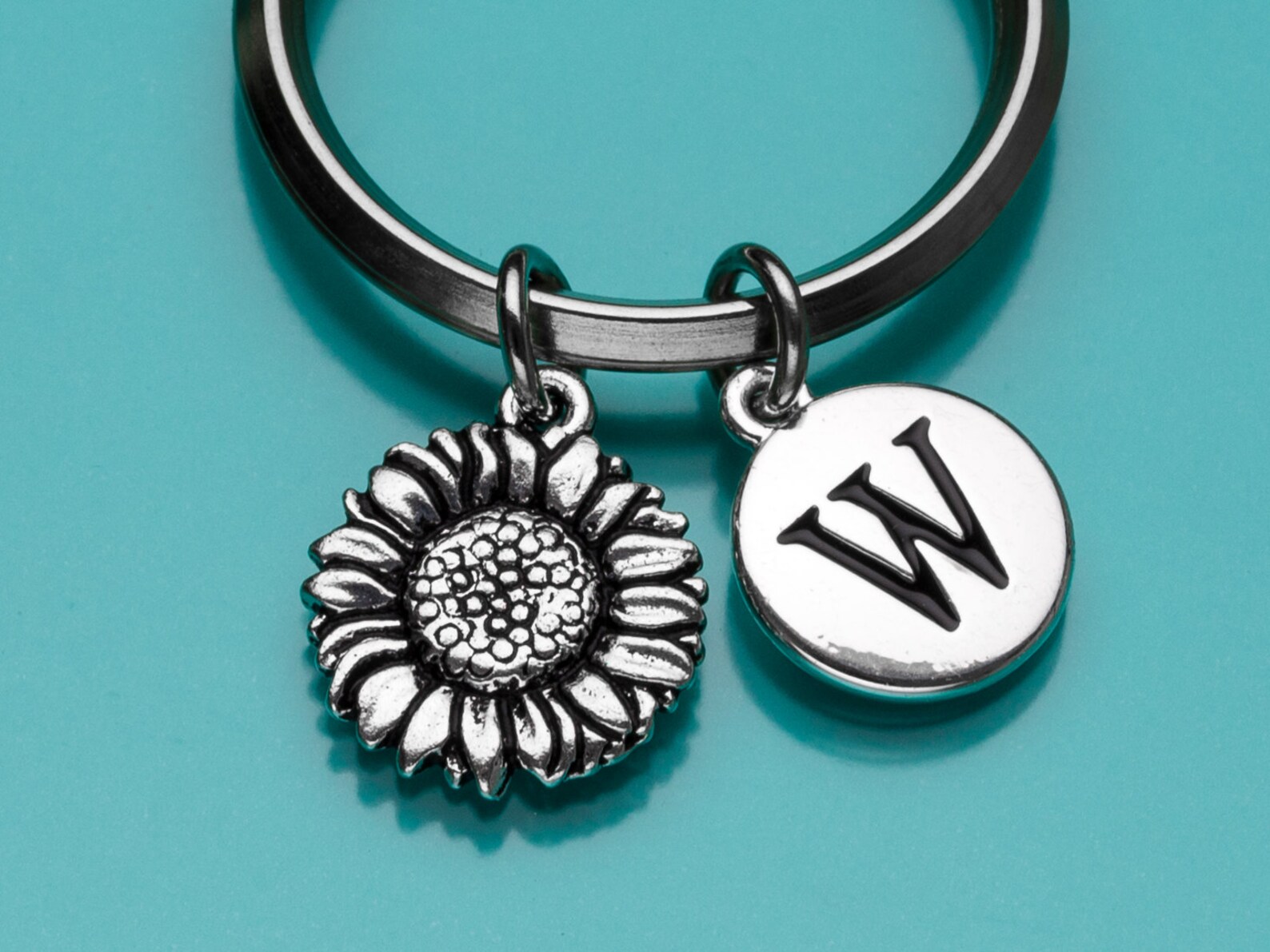 Sunflower Keychain Sunflower Key Ring Flower Charm Initial - Etsy