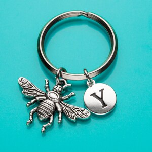 Queen Bee Keychain, Bee Key Ring, Bumble Bee Keyring, Initial Keychain ...