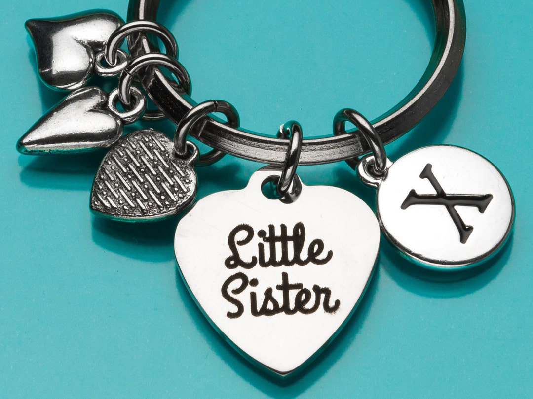 Little Sister Keychain, Kid Sister Key Ring, Sister Gift, Heart Charm ...