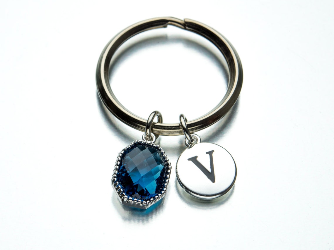 Crystal Gem Keychain Sapphire Blue Key Ring Octagon Crystal - Etsy