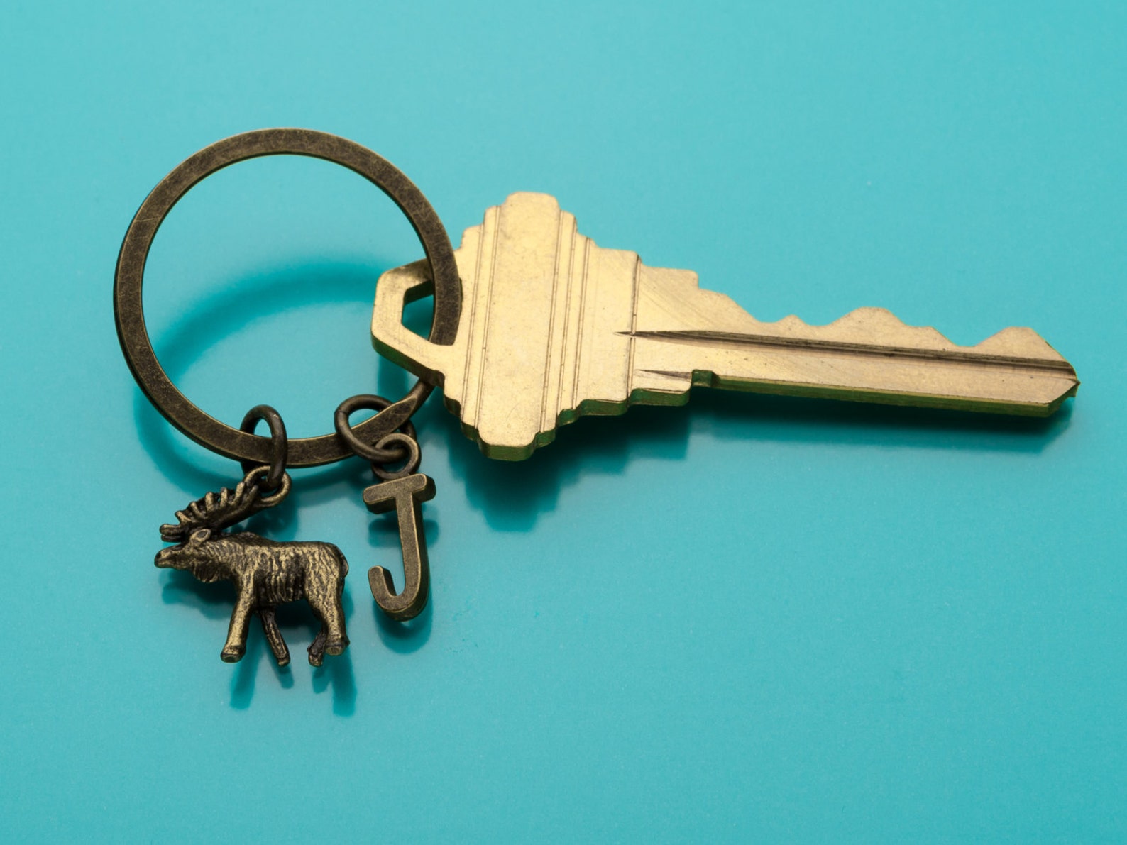 Moose Keychain Bronze Moose Key Ring Animal Charm Initial - Etsy