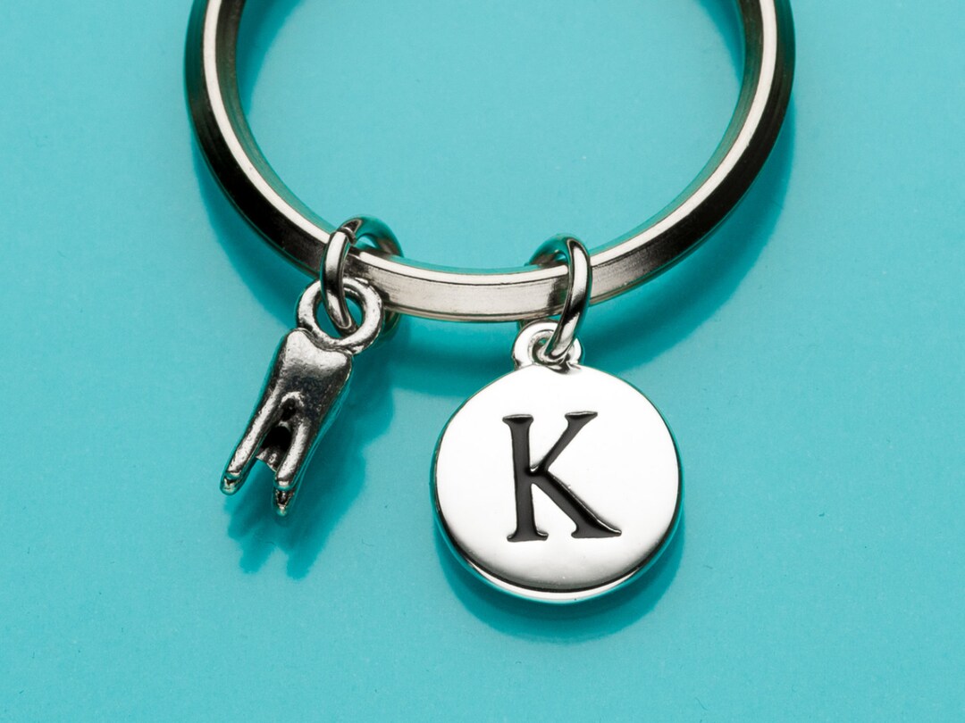 Tooth Keychain, Tooth Key Ring, Molar, Dental Charm, Initial Keychain ...