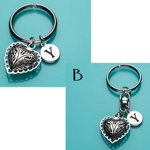 Heart Locket Keychain, Filigree Heart Key Ring, Love Charm, Romantic ...