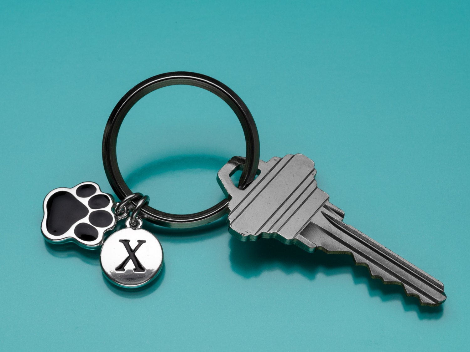 Dog Paw Print Keychain, Dog Pawprint Key Ring, Black Enamel Dog Charm ...