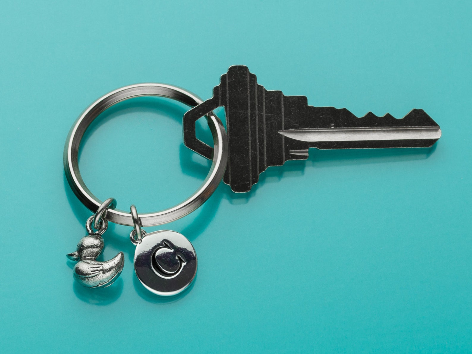 Duck Keychain, Duck Key Ring, Initial Keychain, Rubber Ducky Keyring ...