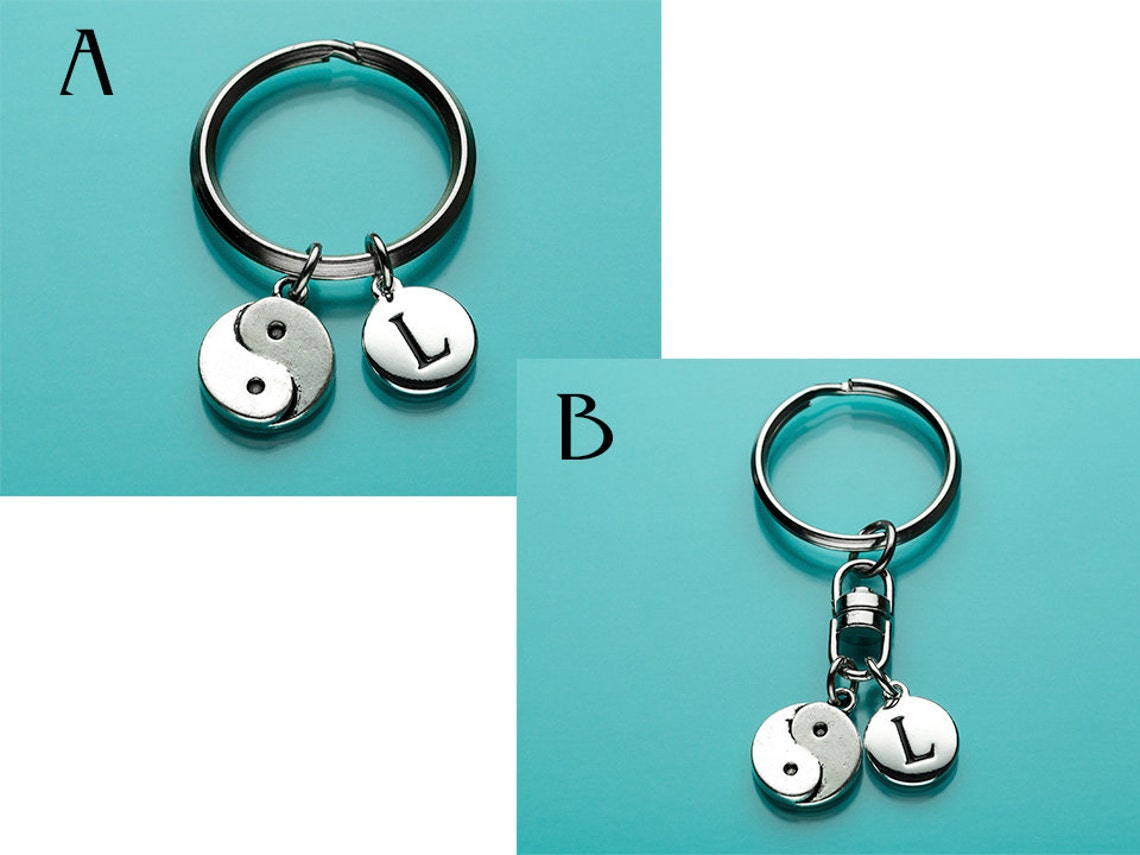 Yin Yang Keychain, Yin Yang Key Ring, Yin Yang Symbol, Initial Keychain ...