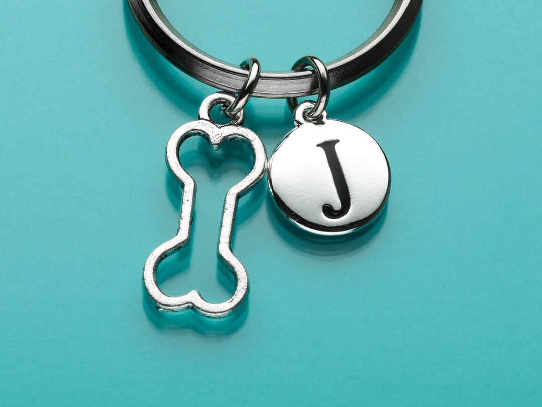 Dog Bone Keychain, Dog Bone Key Ring, Dog Charm, Initial Keychain ...