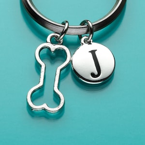 Dog Bone Keychain, Dog Bone Key Ring, Dog Charm, Initial Keychain ...