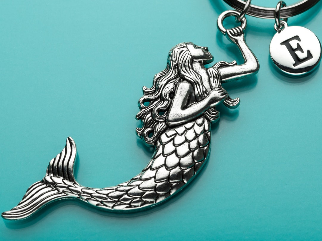 Huge Mermaid Keychain, Mermaid Key Ring, Sea Creature, Initial Keychain ...