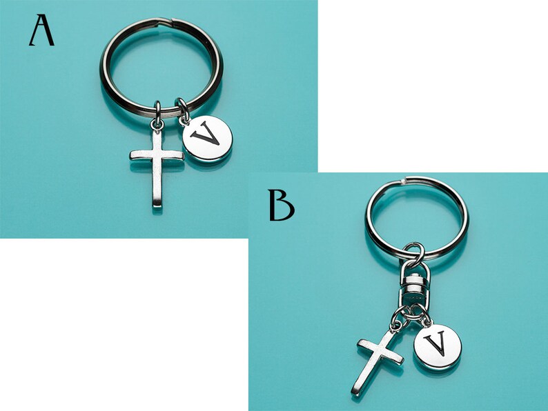 Cross Keychain Cross Key Ring Religious Symbol Initial - Etsy