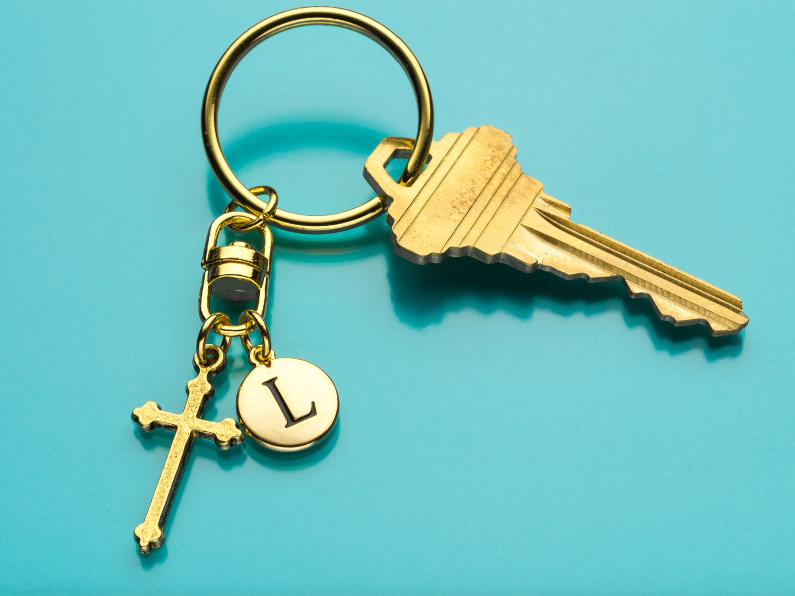 Cross Keychain Gold Cross Key Ring Religious Symbol Initial - Etsy