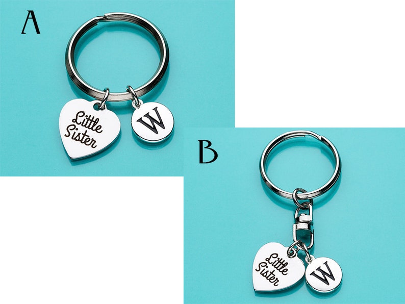Little Sister Keychain, Little Sister Key Ring, Lil Sis Charm, Initial ...